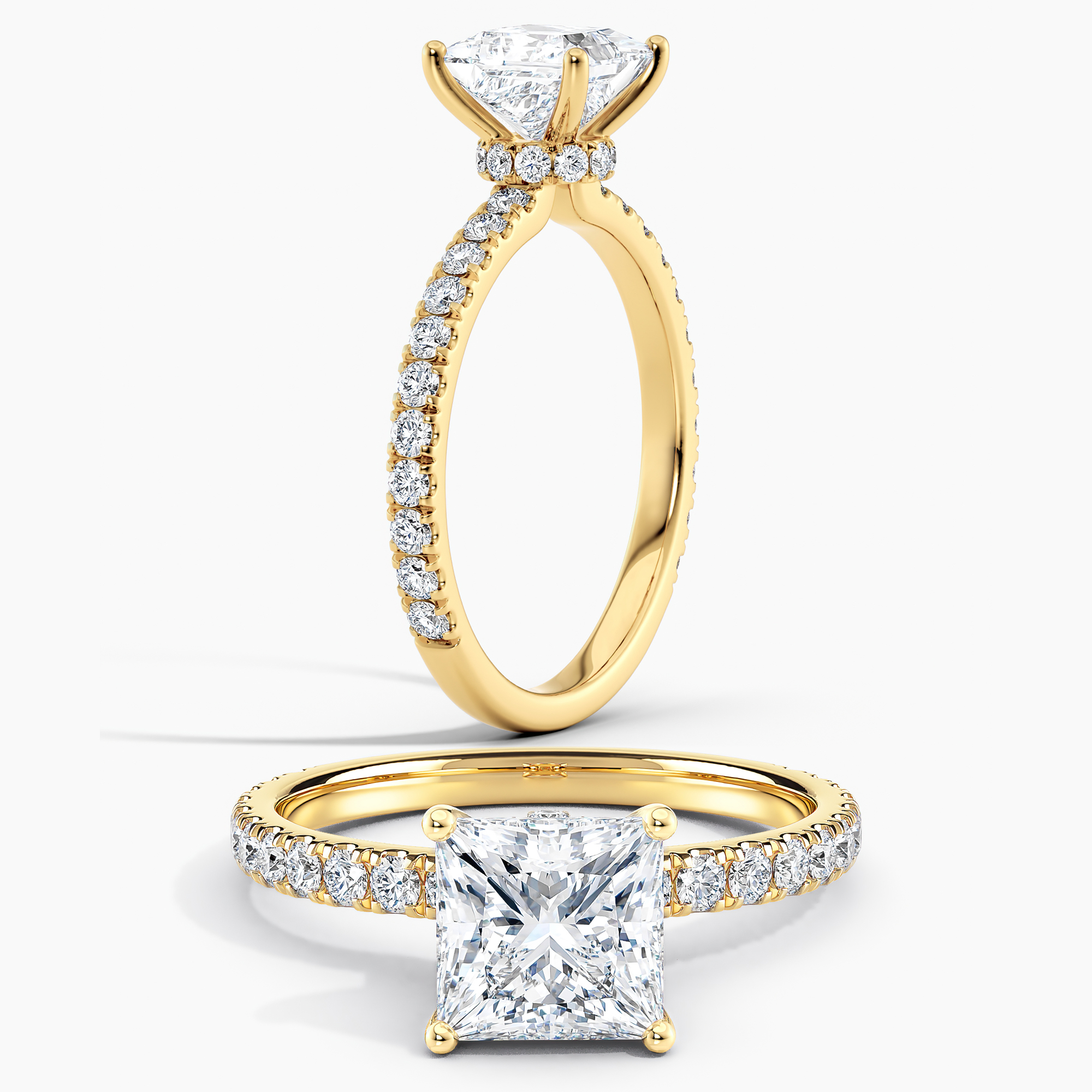 Lab Grown Diamond Ribbon Halo Diamond Engagement Ring Princess 1.00 ct ...