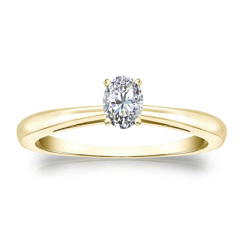 18k Yellow Gold 4-Prong Oval Lab Grown Diamond Solitaire Ring 0.25 ct ...