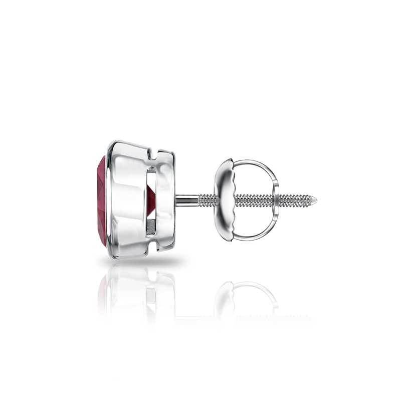 18k White Gold Bezel Round Single Ruby Gemstone Stud Earrings 0.50 ct ...