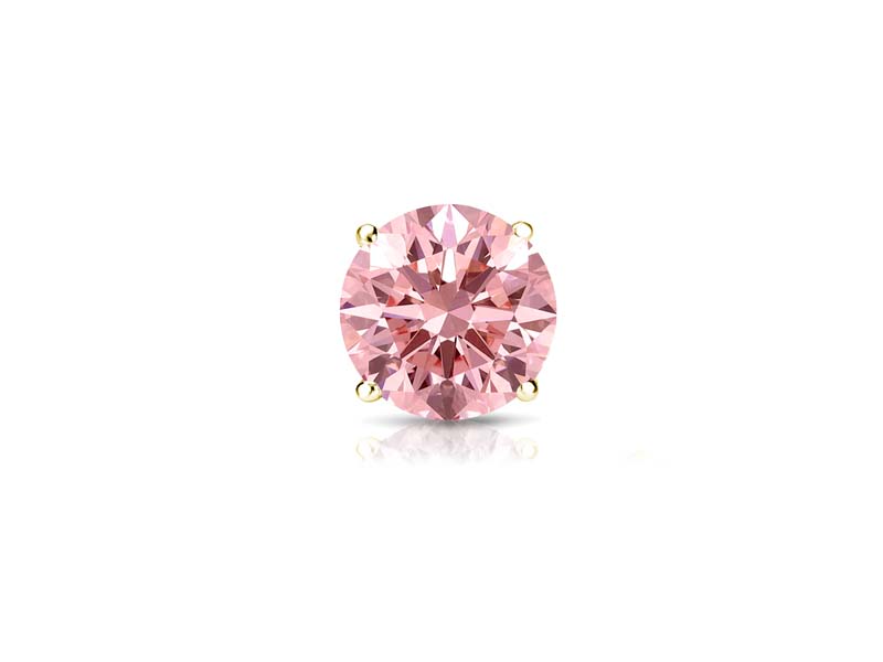 Lab Grown Diamond Single Stud Earring Round Pink 2.00 ct.tw 14K Yellow ...