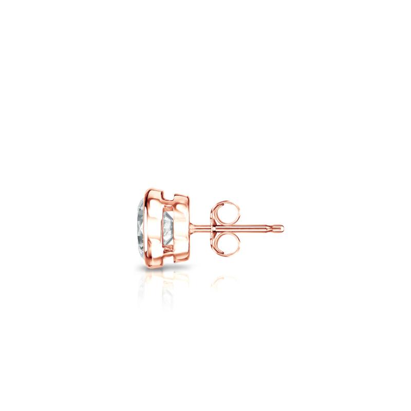 Certified 14k Rose Gold Bezel Round Diamond Single Stud Earring 0.31 ct ...