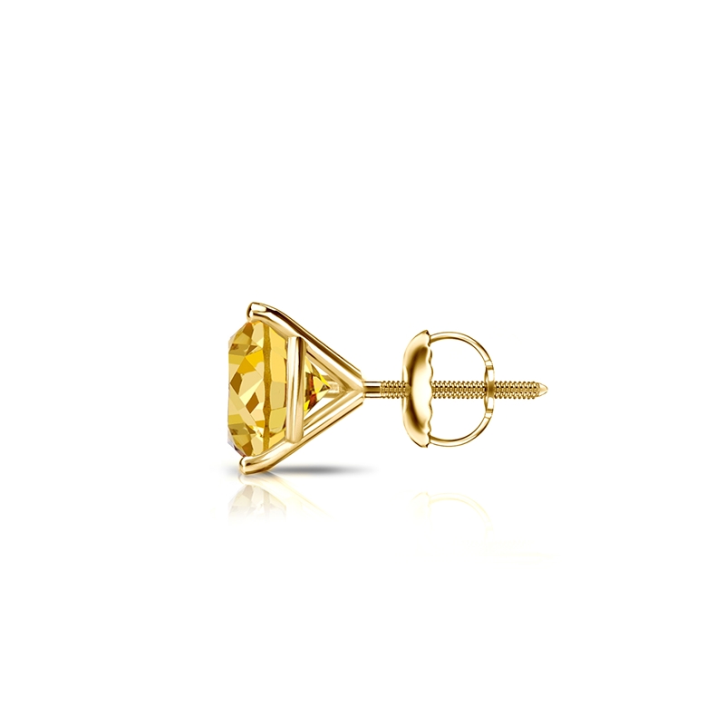 14k Yellow Gold 3-Prong Martini Round Yellow Diamond Single Stud ...