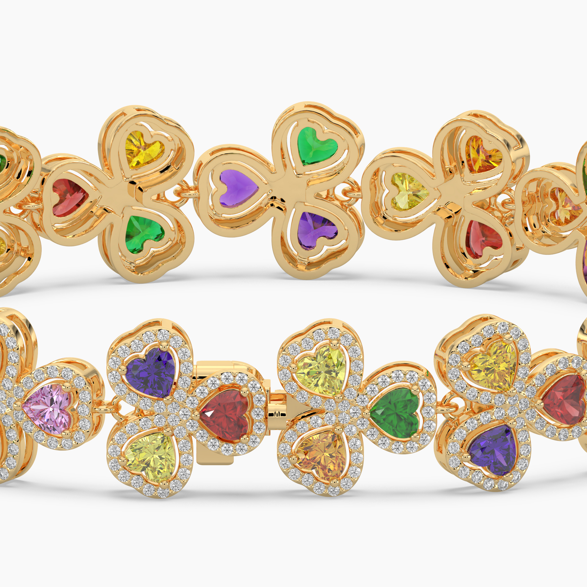 Sapphire and Diamond Multi Colored Heart Bracelet (25.55 cttw.) in 18K ...