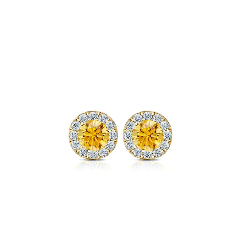Certified 14k Yellow Gold Halo Round Yellow Diamond Stud Earrings 0.50 ...