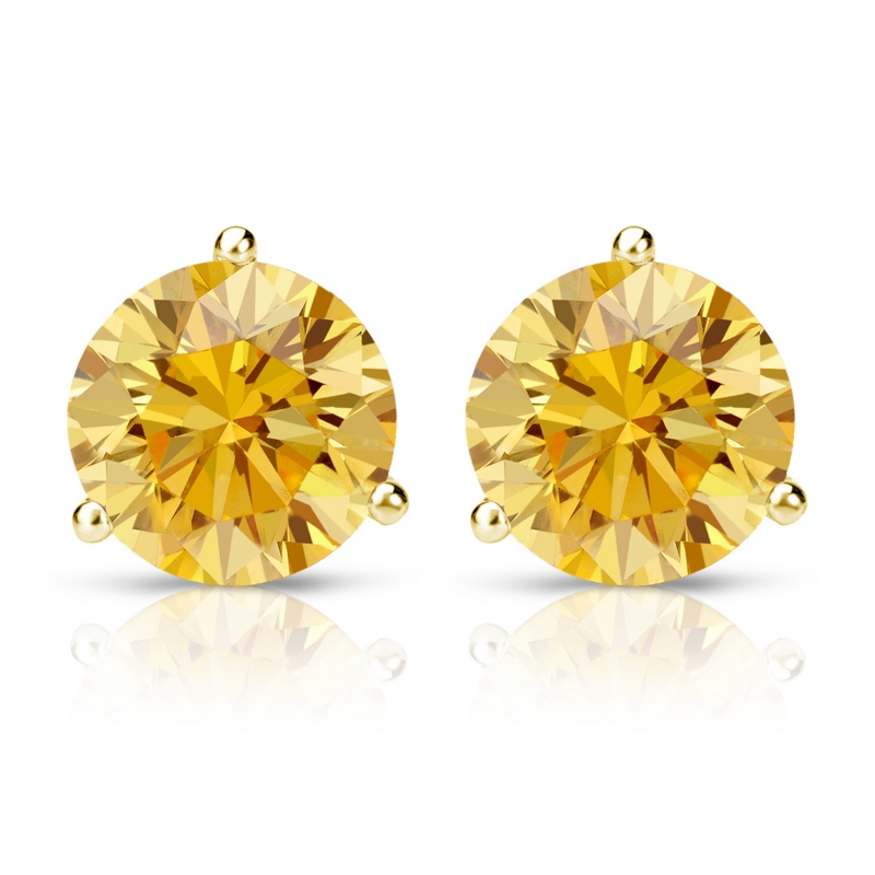 14k Yellow Gold 3-Prong Martini Round Yellow Diamond Stud Earrings 1.50 ...
