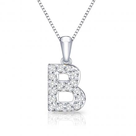 Diamond Letter B Initial Pendant in 14k White Gold (1/10 cttw) 18-inch ...
